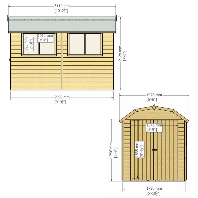 Shire Barn Shed 10x6 with Double Doors - One Garden
